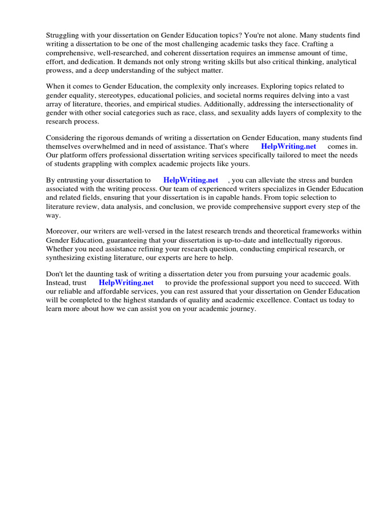Dissertation Topics Gender Education | PDF | Gender | Gender Studies