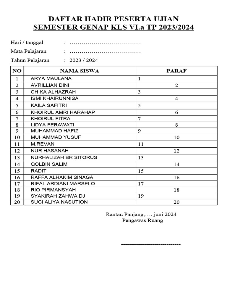 Adm Ujian Kelas 6a SMT 2 2024 | PDF
