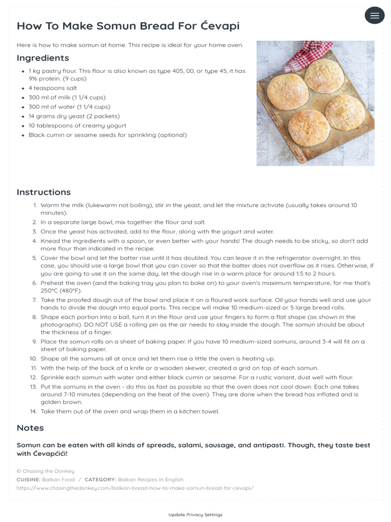 How To Make Somun Bread For Ćevapi - Chasing The | PDF | Dough | Baker's Yeast