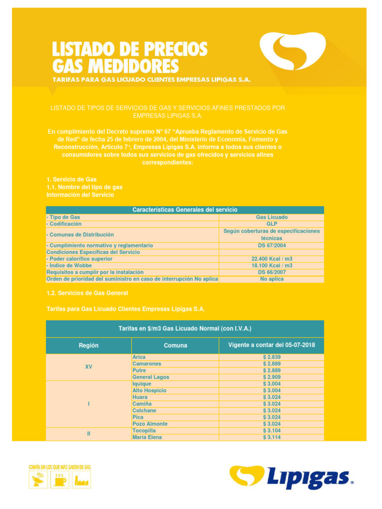 Tarifas y Servicios de Lipigas S.A. | PDF | Chile