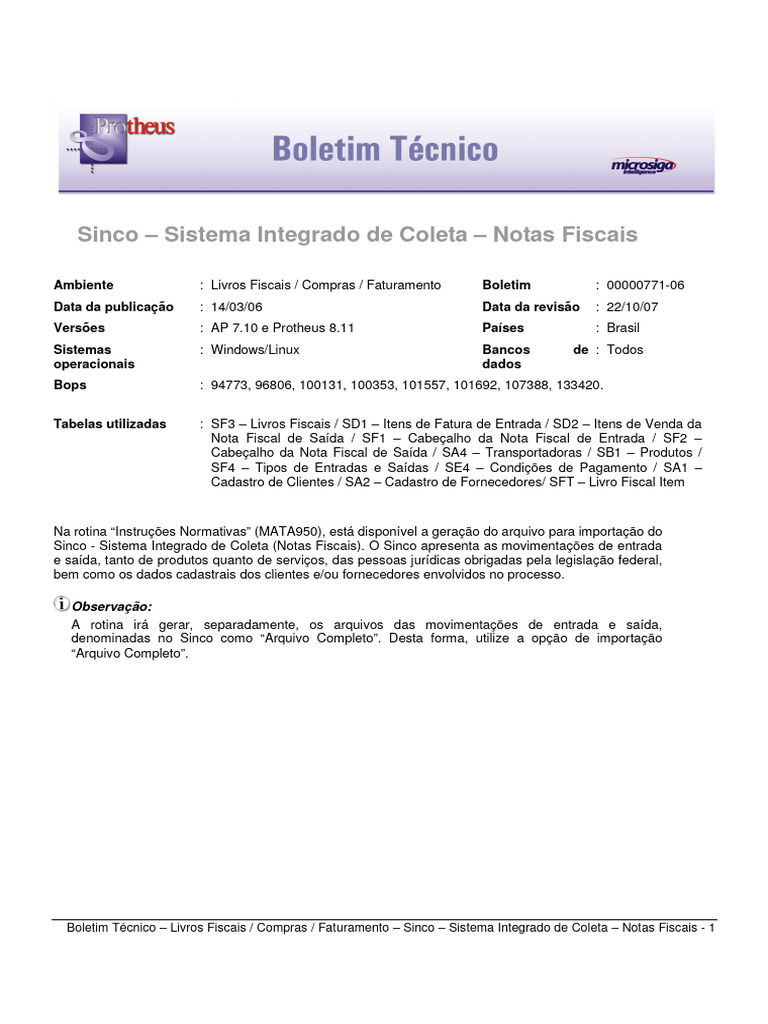 COM-FAT-FIS - Sinco - Sistema Integrado de Coleta - Notas Fiscais | PDF | Recibo | Arquivo de texto