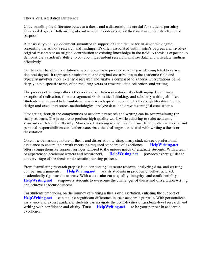 Thesis vs Dissertation Explained | PDF | Thesis | Doctor Of Philosophy
