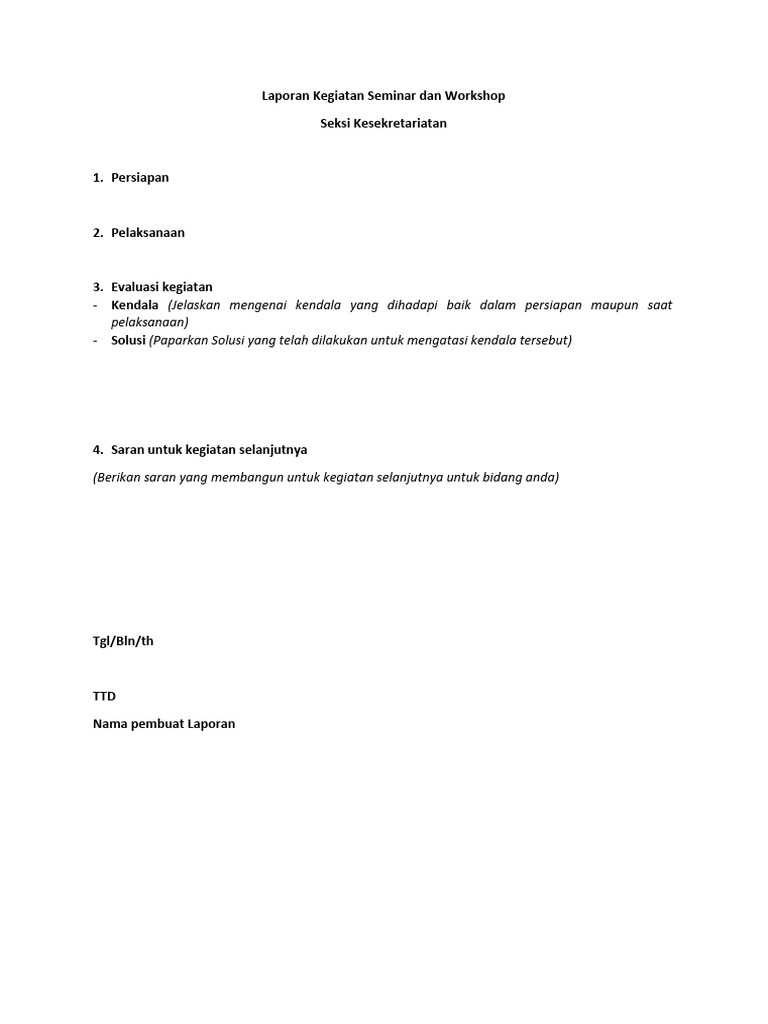 Template Laporan Kegiatan Seminar Dan Workshop DR | PDF