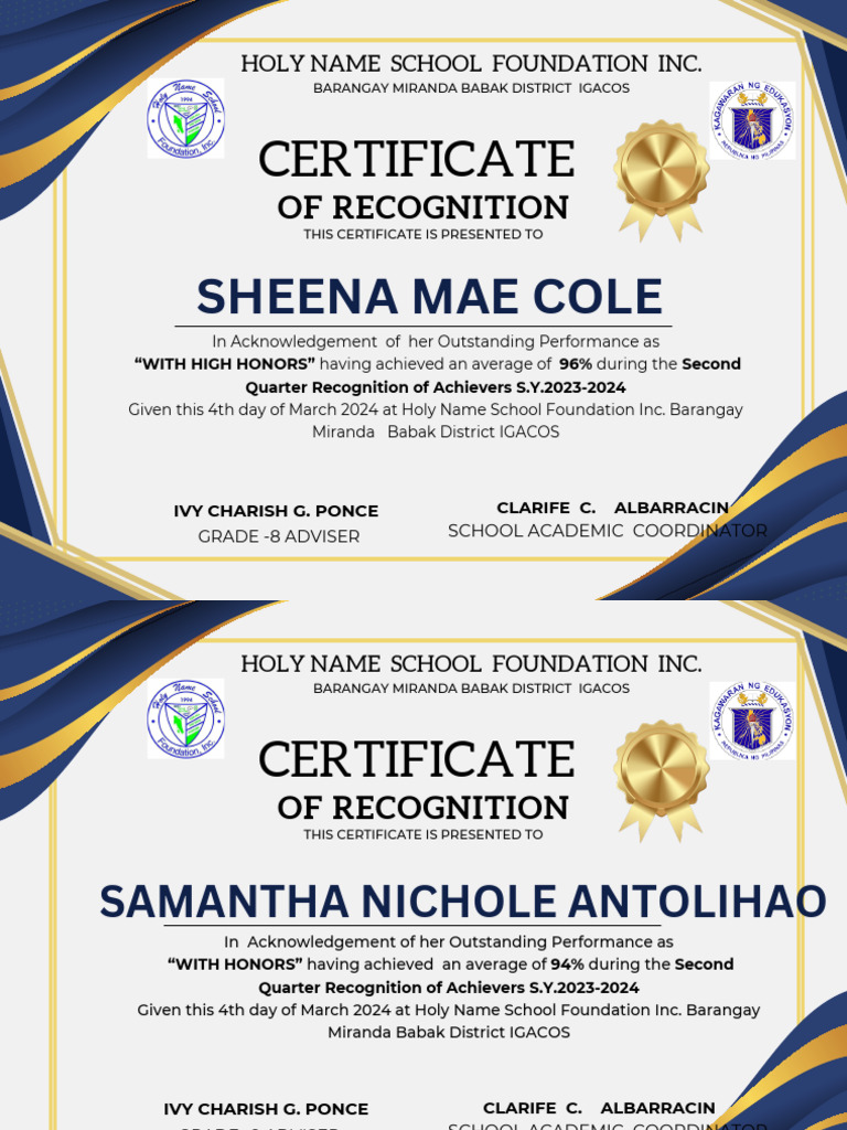 Blue and Yellow Minimalist Employee of The Month Certificate | PDF