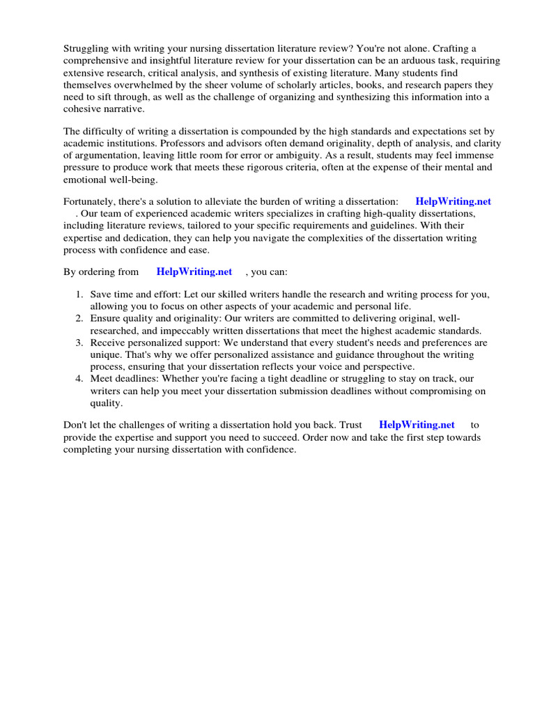 Nursing Dissertation Literature Review Example | PDF | Thesis | Literature Review