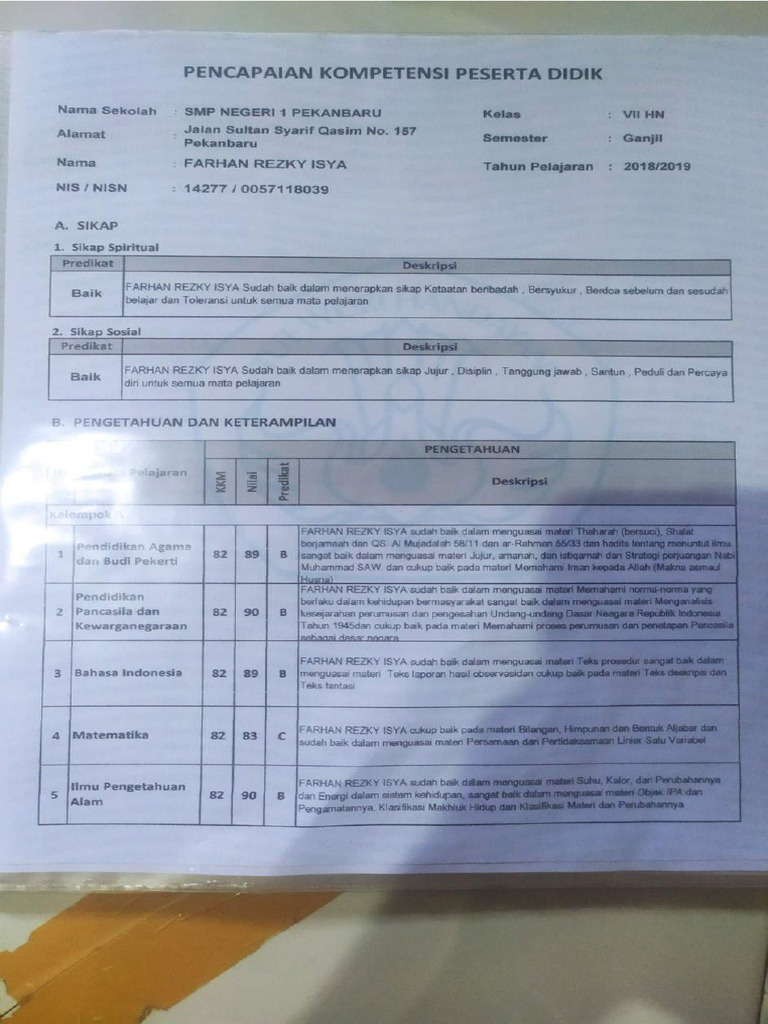 Nilai Rapor | PDF