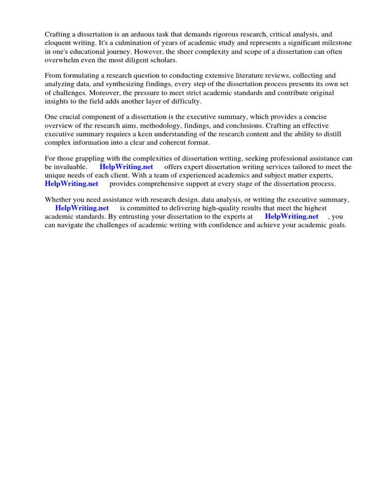 Dissertation Executive Summary Sample | PDF | Business Plan | Thesis
