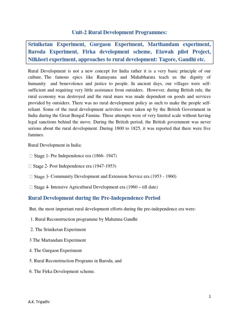 Unit2 Rural Development Programs | PDF | Mahatma Gandhi | Rabindranath Tagore