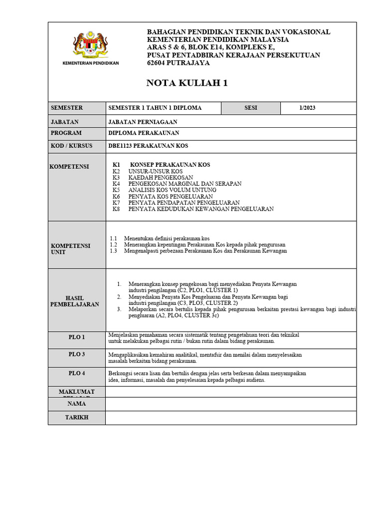 Nota Kuliah 1 | PDF