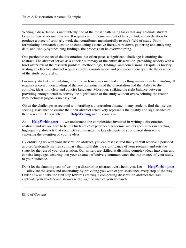 A Dissertation Abstract Example | PDF | Thesis | Abstract (Summary)