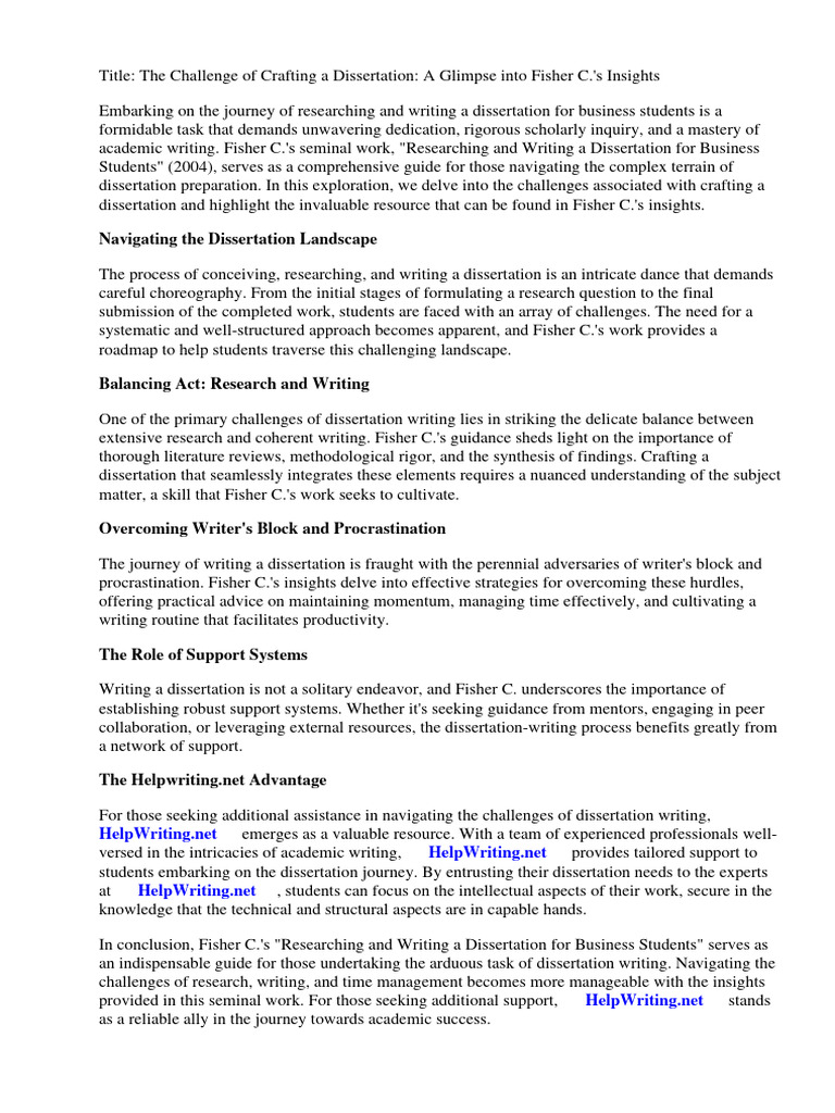 Fisher C. (2004) Researching and Writing A Dissertation For Business Students | PDF | Social ...