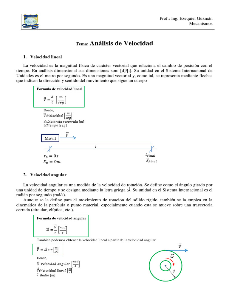 Análisis de Velocidad: Lineal y Angular | PDF | Velocidad | Ingeniería mecánica