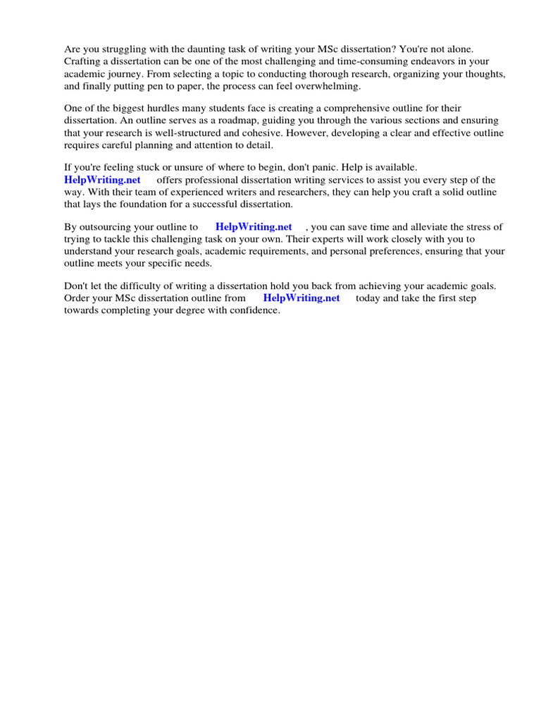 MSC Dissertation Outline Example | PDF MSC Dissertation Outline Example | PDF