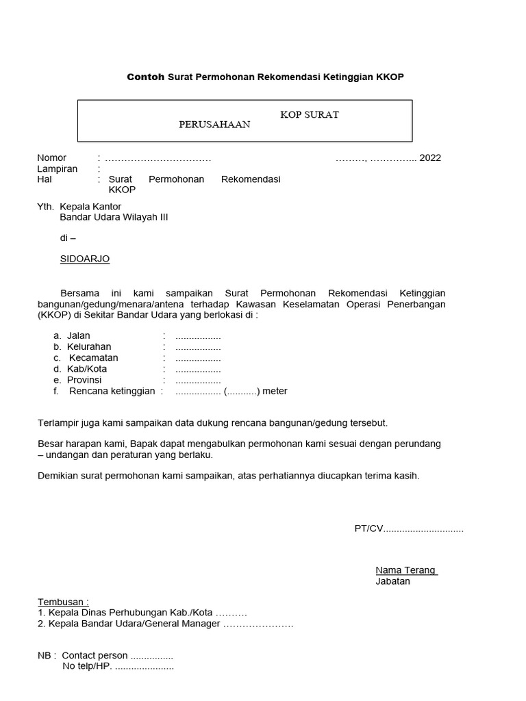 Form Surat Permohonan Rekom KKOP 2022 | PDF | Teknologi & Rekayasa