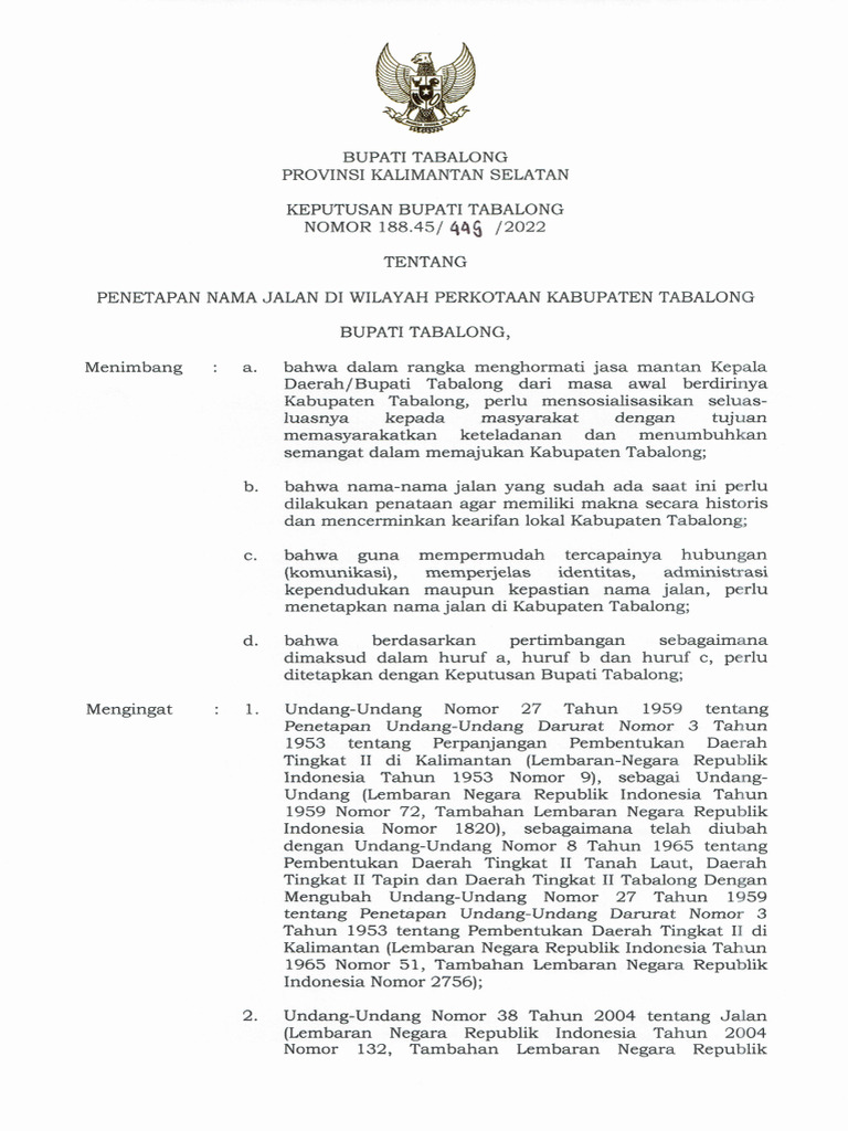 SK Penetapan Nama Jalan | PDF