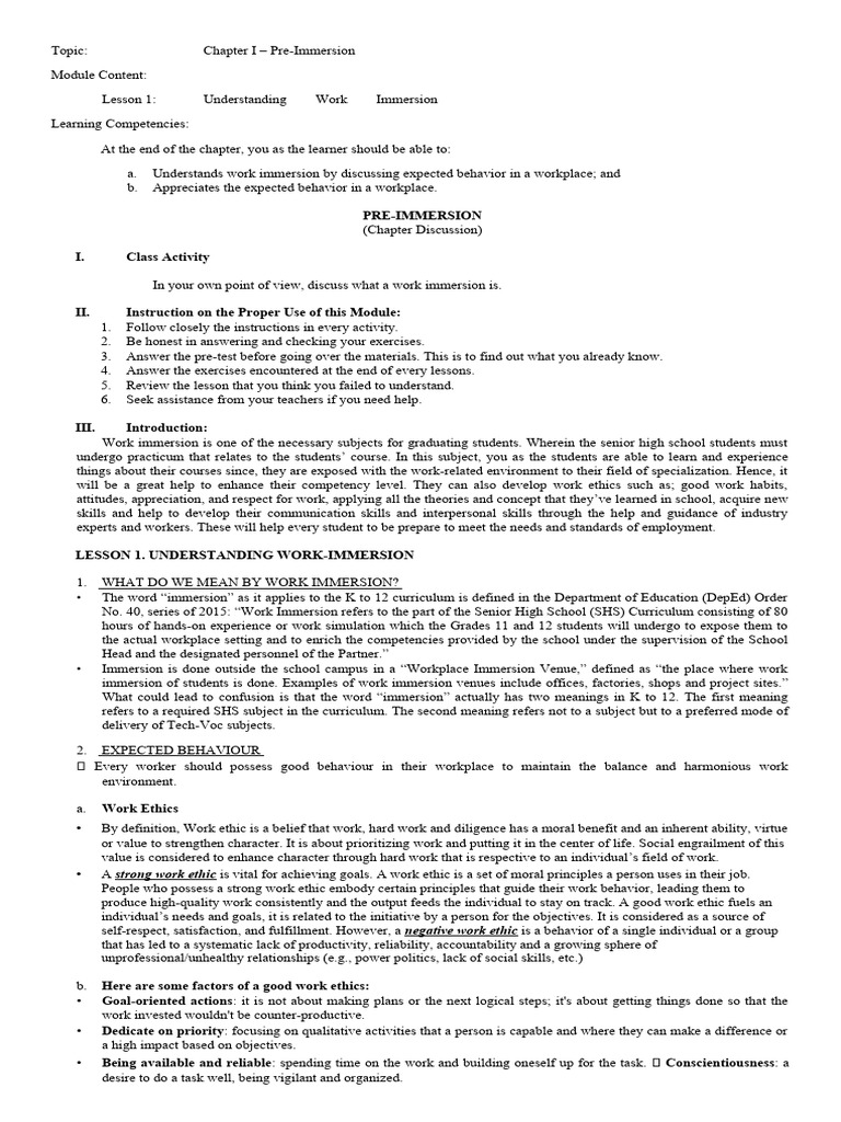 MODULE 1 PRE IMMERSION Lesson 1 | PDF