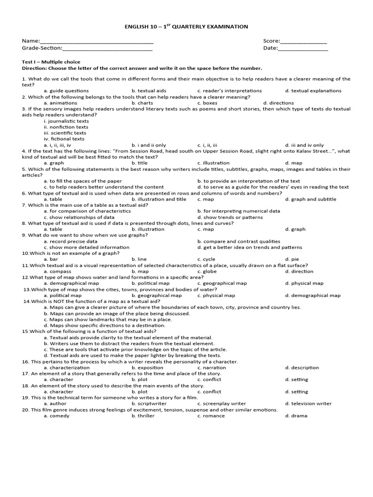 English 10 TQ Tos Ak | PDF | Map | Chart