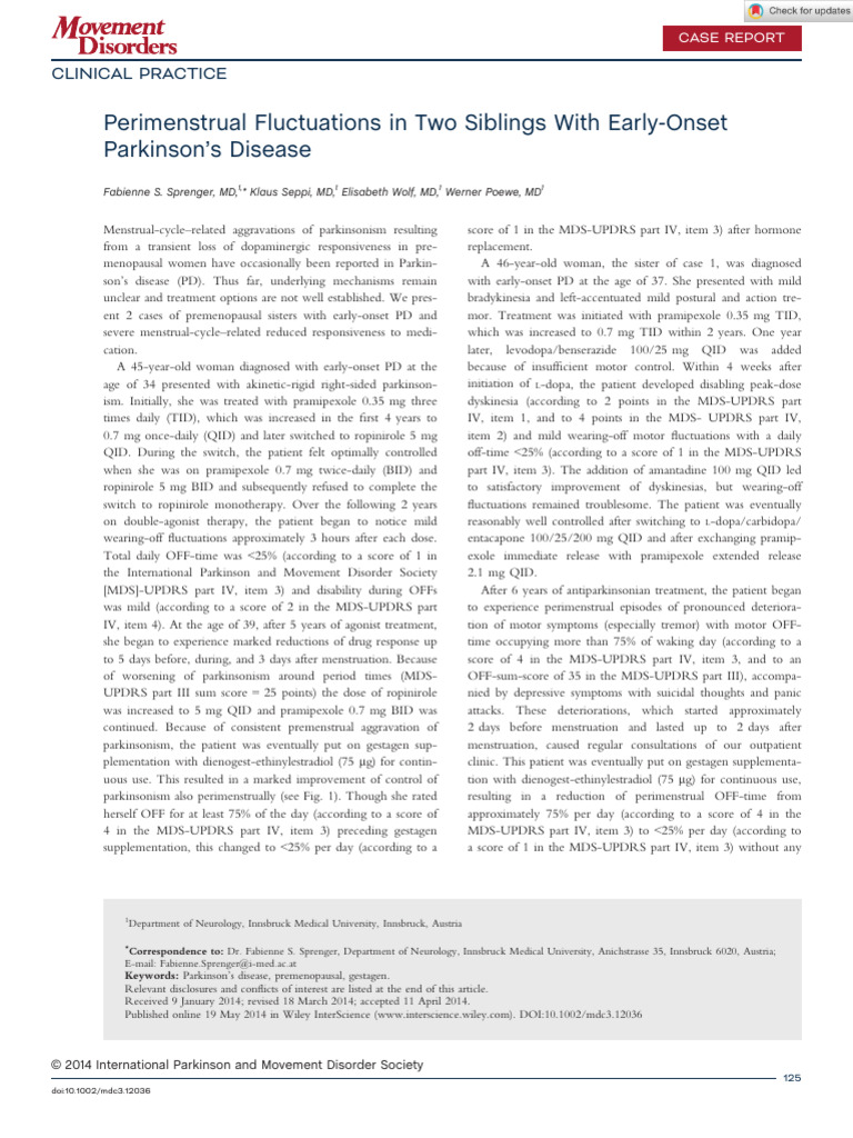 Movement Disord Clin Pract - 2014 - Sprenger - Perimenstrual ...