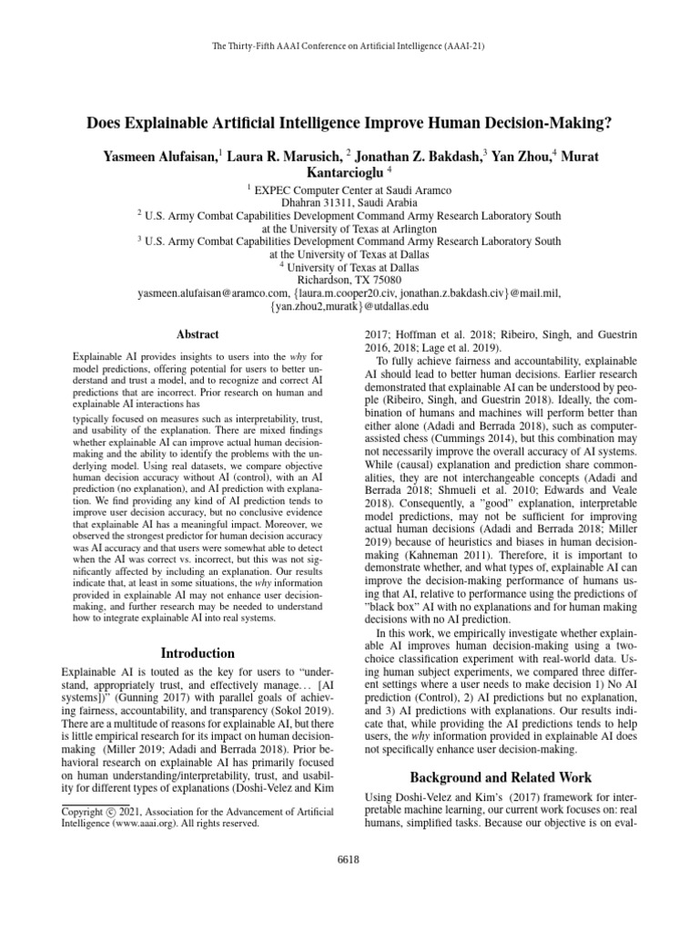 Does Explainable Artificial Intelligence Improve Human Decision-Making | PDF | Computers