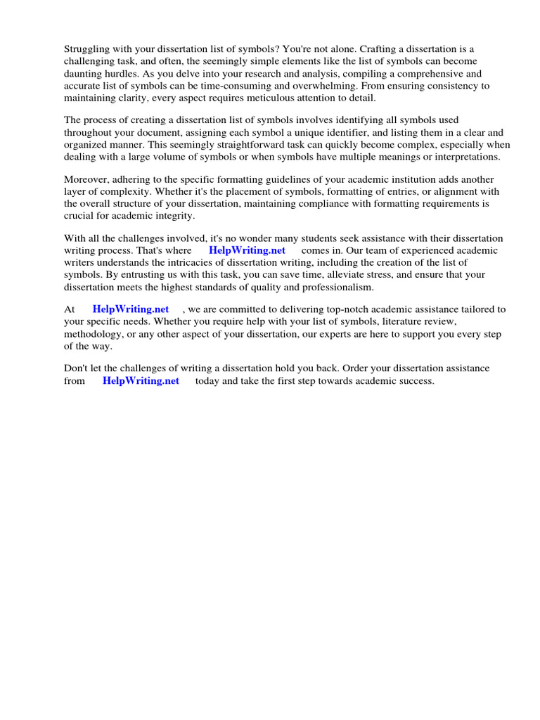Dissertation List of Symbols | Download Free PDF | Thesis | Printing