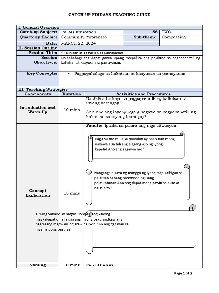 Grade2-Values Ed - Catch-Up Friday | PDF