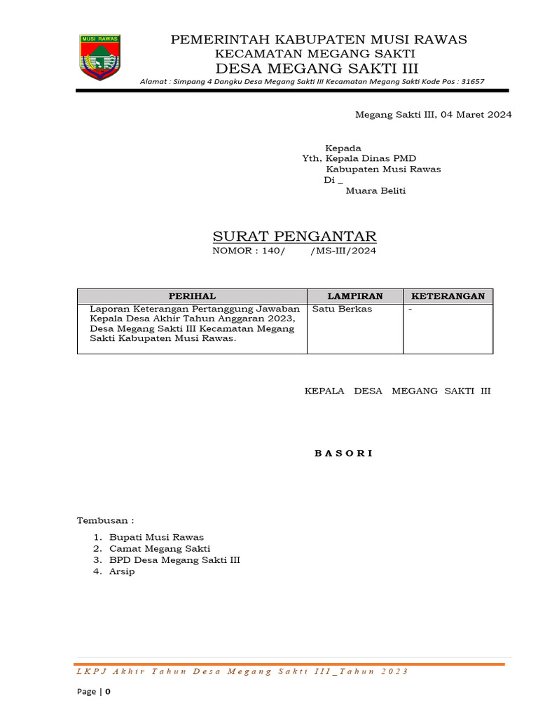LKPJ Desa Megang Sakti III 2023 | PDF | Pengelolaan Keuangan & Uang