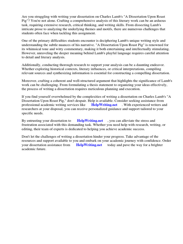 Charles Lamb A Dissertation Upon Roast Pig Analysis | PDF | Books | Thesis