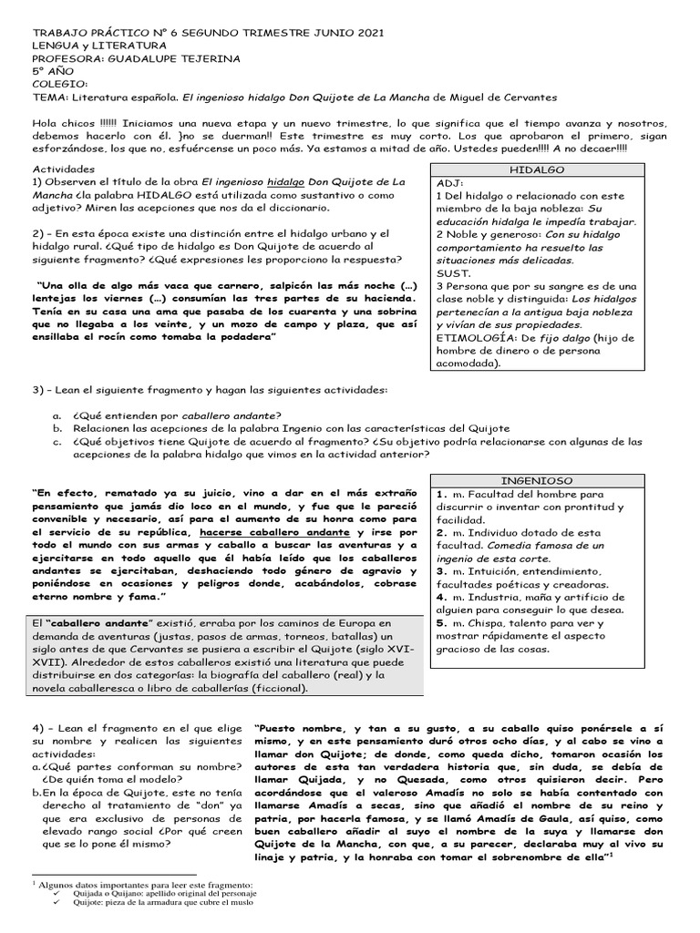 Actividades 1 Quijote de La Mancha | PDF