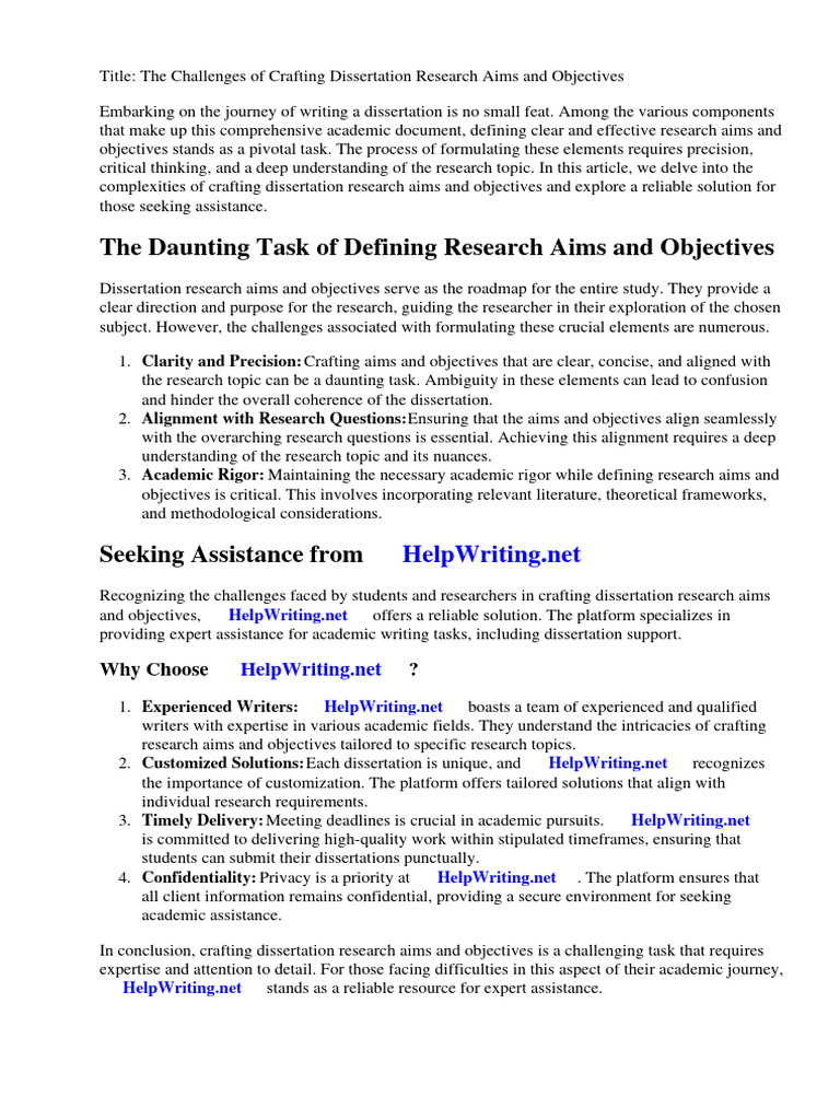 Dissertation Research Aims and Objectives | PDF | Thesis | Goal