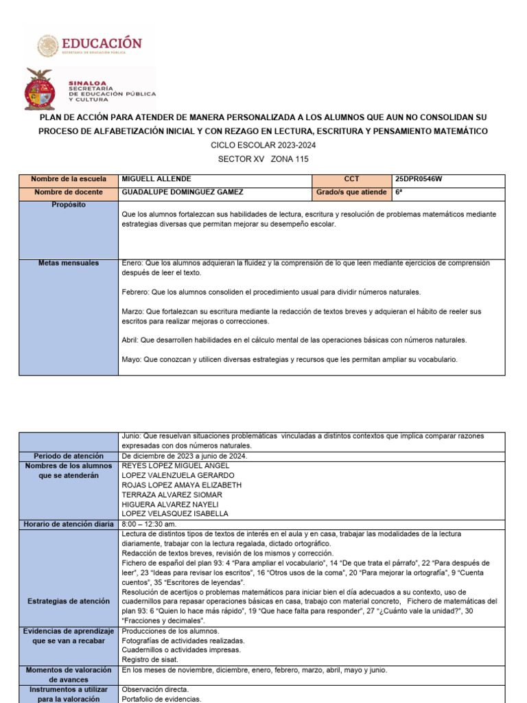 Plan de Acción para Atender A Los Alumnos Con Rezago | PDF | Modificación de comportamiento ...