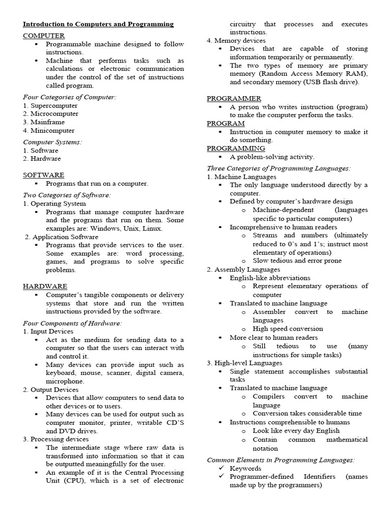 Introduction To Computers And Programming Pdf Programming Computer Program