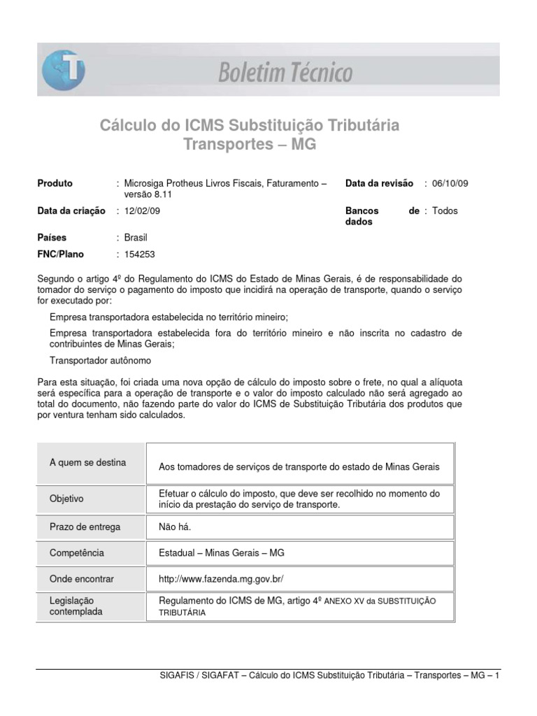 ICMS ST Transporte MG: Guia Prática | PDF | Recibo | Impostos