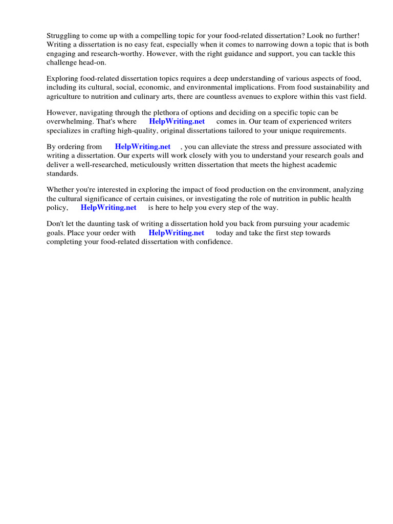 Food Related Dissertation Topics | PDF | Nutrition | Diet & Nutrition