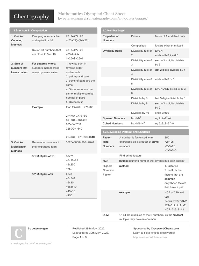 CheatSheet To Study | PDF | Area | Equations