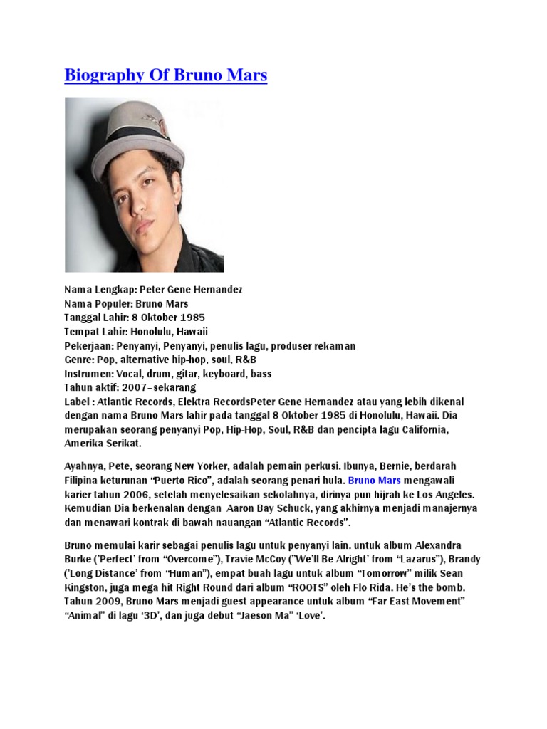 Bruno Mars: Biography and Career Overview | PDF | Art