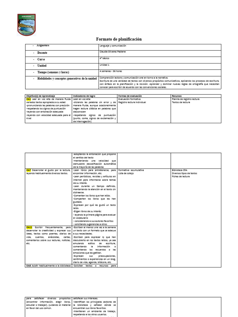 4 °planif Leng Mayo 2023 | PDF | Puntuación | Comunicación