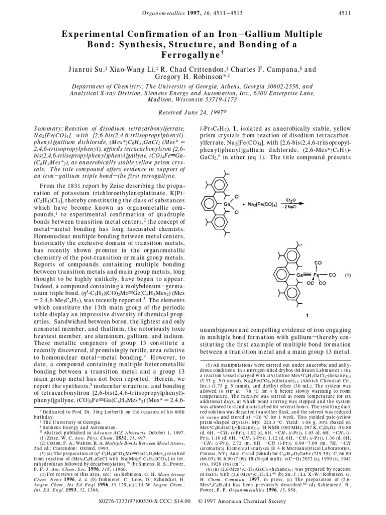 Experimental Confirmation of An Iron Gallium Multiple Bond | PDF | Covalent Bond | Coordination ...