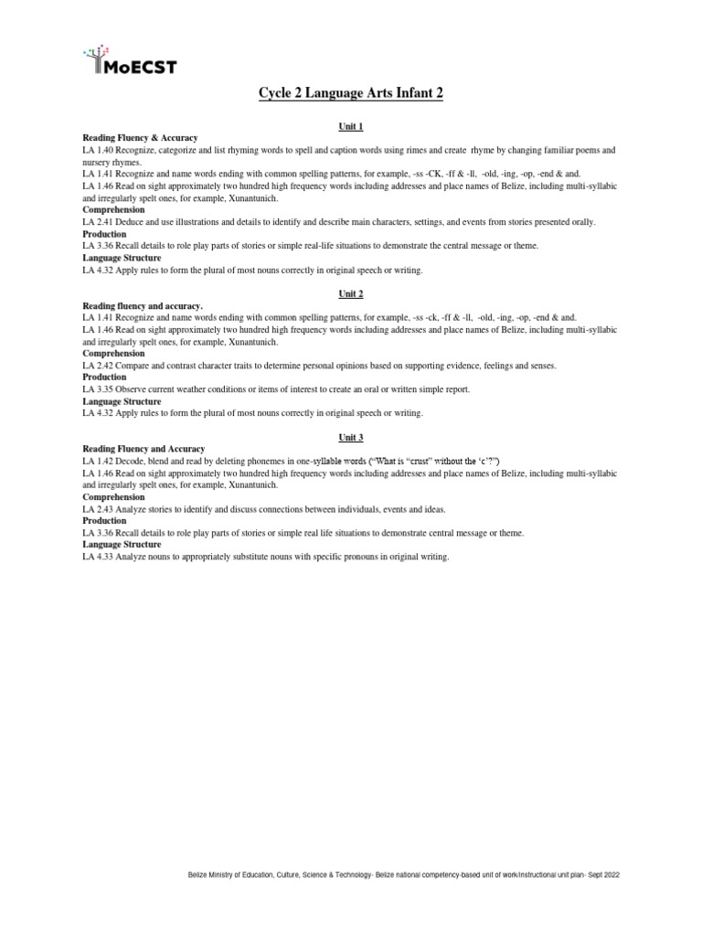 Infant 2 Language Arts Cycle 2 | PDF | Phonics | Word