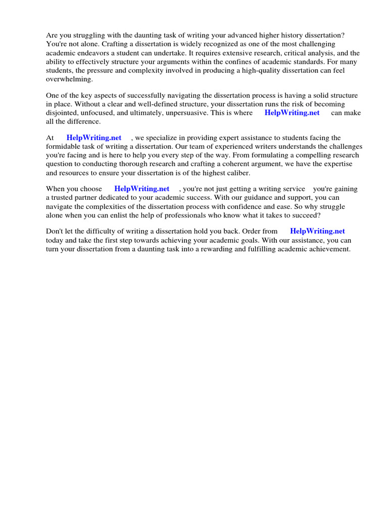 Advanced Higher History Dissertation Structure | PDF | Thesis | Doctorate