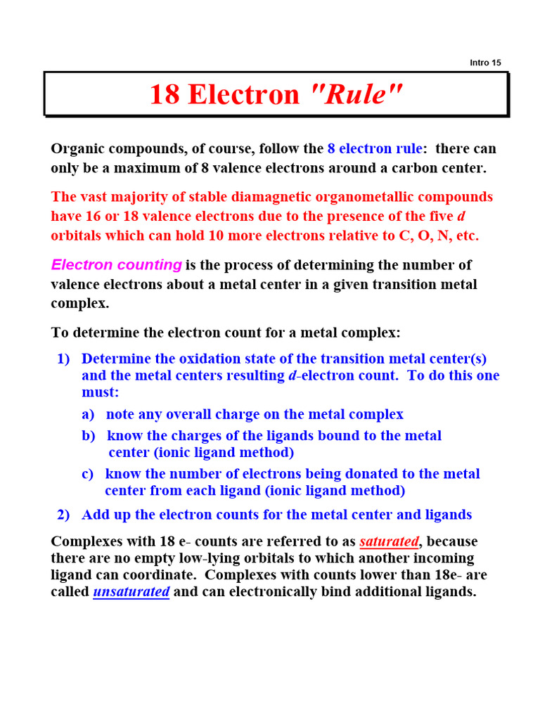Electron Counting Notes Pdf Ligand Coordination Complex