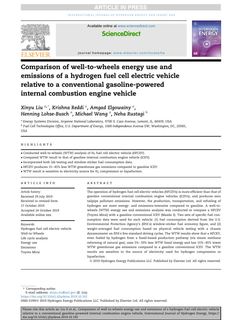 Comparison of Well-To-Wheels Energy Use and Emissions of A Hydrogen ...