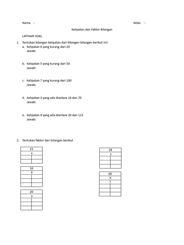 Latihan Soal Kelipatan Dan Faktor Bilangan | PDF