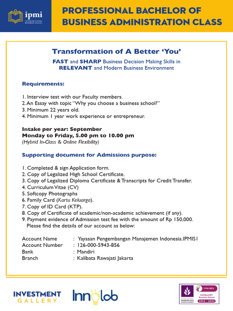 Tuition Fee IPMI BBA Pro 2023 Permonth | PDF | Academic Term