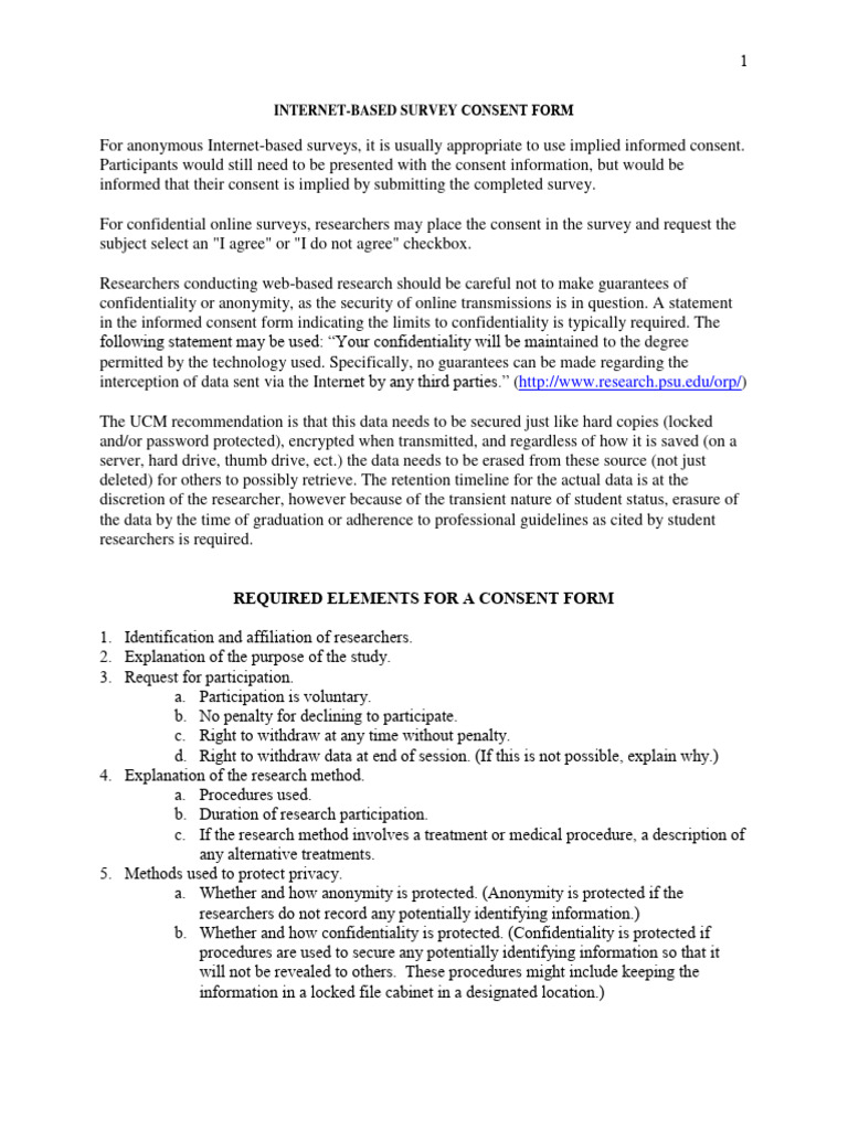 Consent For Internet Survey Template 2 26 | PDF | Risk | Anonymity
