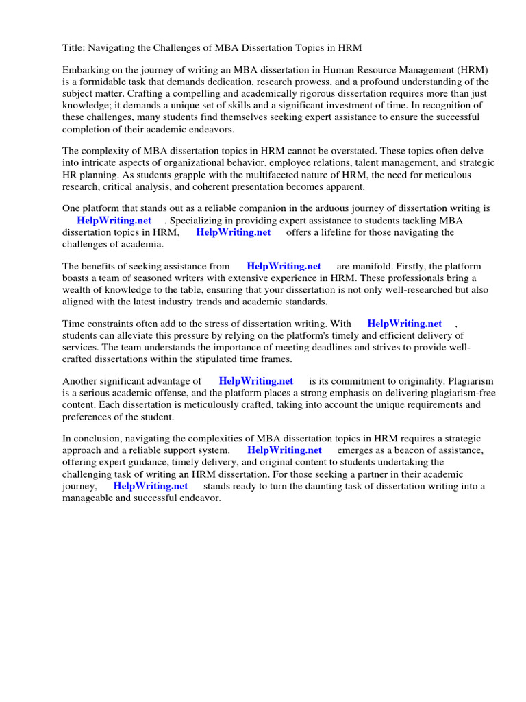 Mba Dissertation Topics in HRM | PDF | Human Resource Management ...