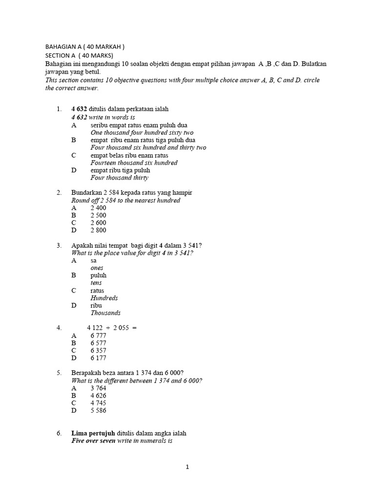 Soalan Uasa Math TH 3 | PDF