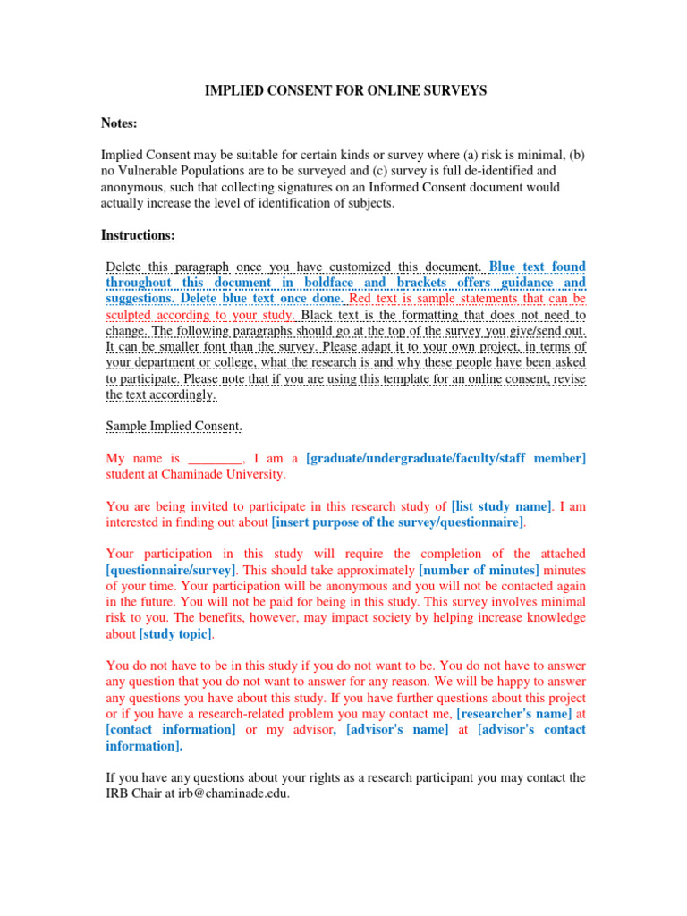 Sample Implied Consent For Online Surveys | PDF | Informed Consent
