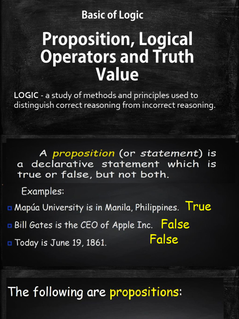 Proposition, Logical Operators and Truth Table 1 | PDF | Proposition | Logic