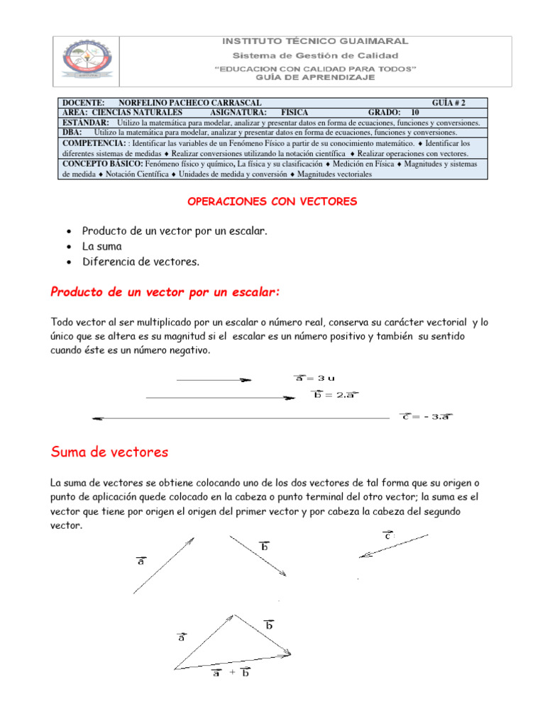 GUIA DE CLASE 2 ITG 2024 (VECTORES) (C) 15 Marzo | PDF | Vector Euclidiano | Escalar (Matemáticas)