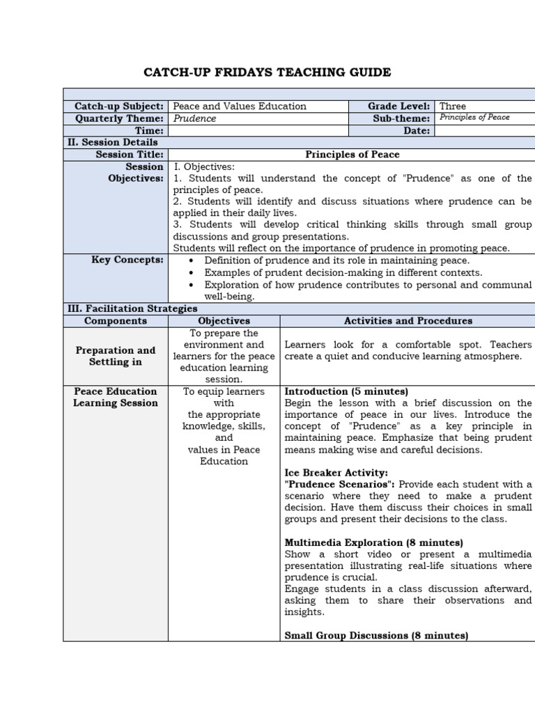 CATCH UP FRIDAY TEACHERS GUIDE Peace and Values Grade 3 | PDF ...